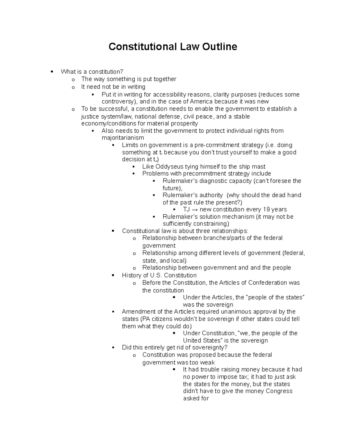 Primus Constitutional Law Outline - Constitutional Law Outline What is ...