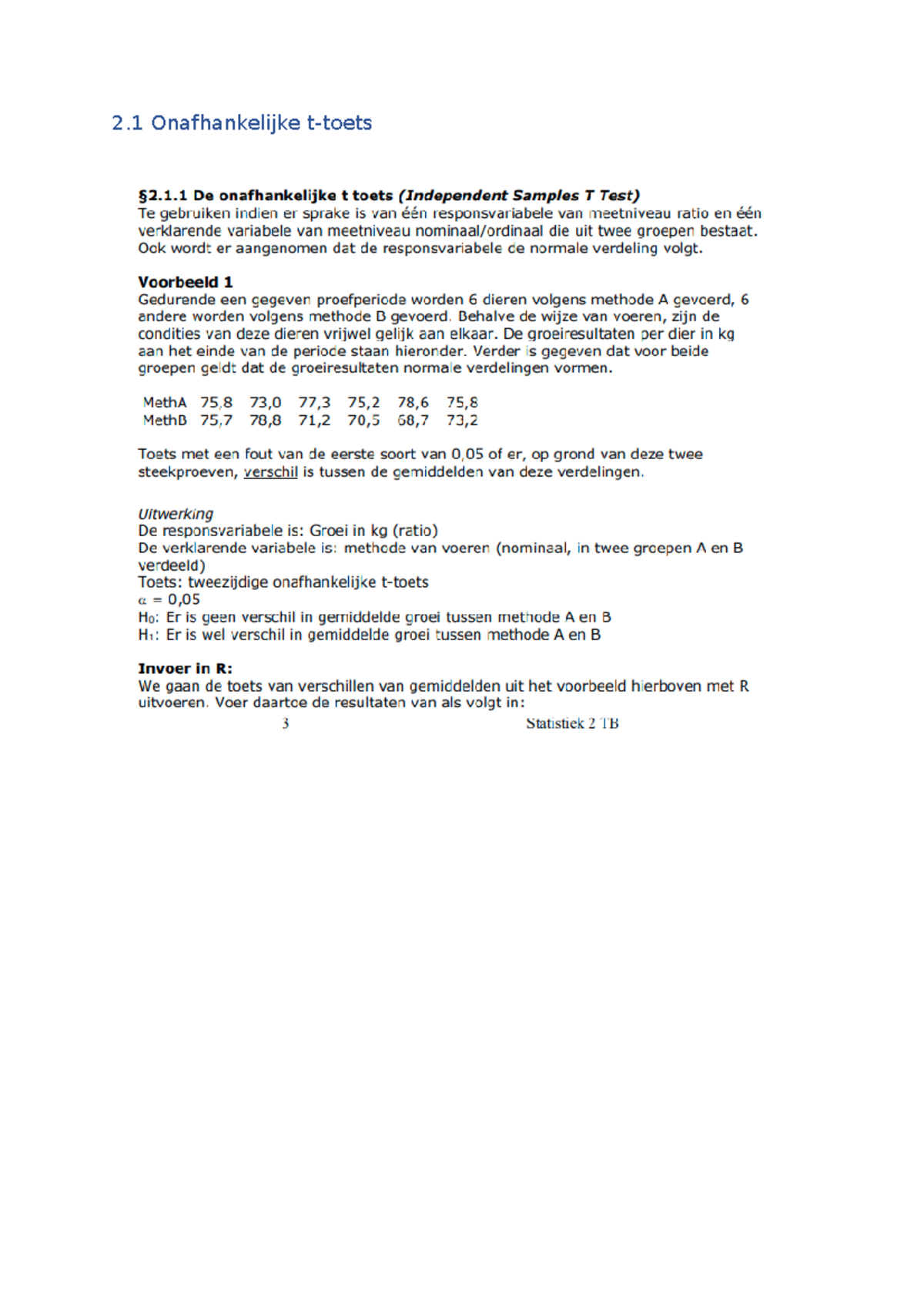 Statistiek - Toegepaste Biologie - 2 Onafhankelijke t-toets - Studeersnel