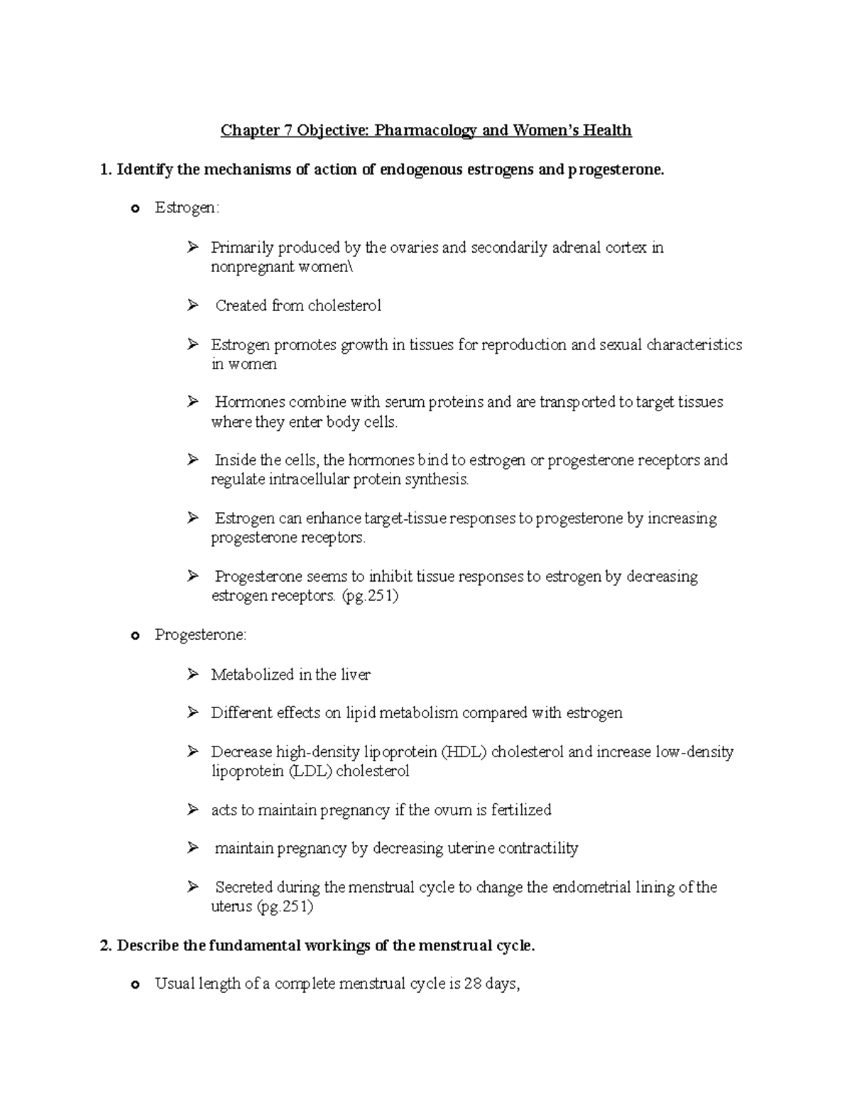 Chapter 7 Objective - Chapter 7 Objective: Pharmacology and Women’s ...