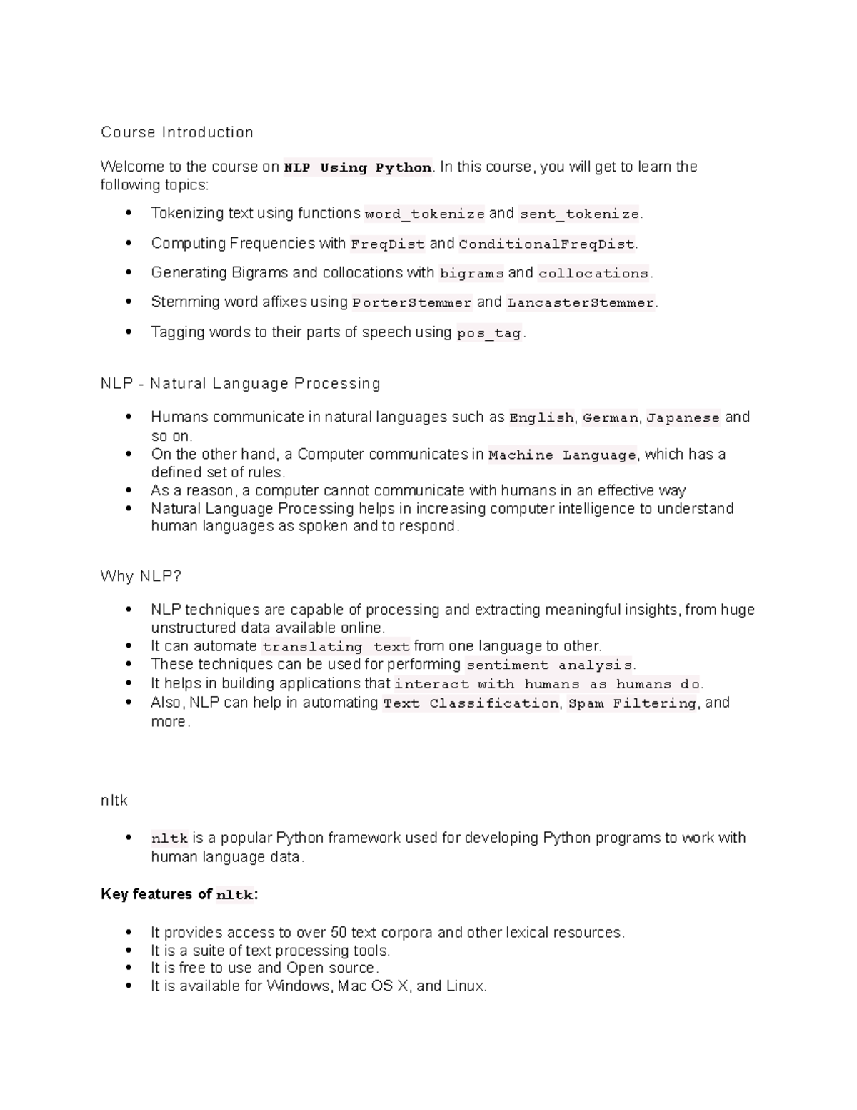 T factor nlp using python - Course Introduction Welcome to the course ...