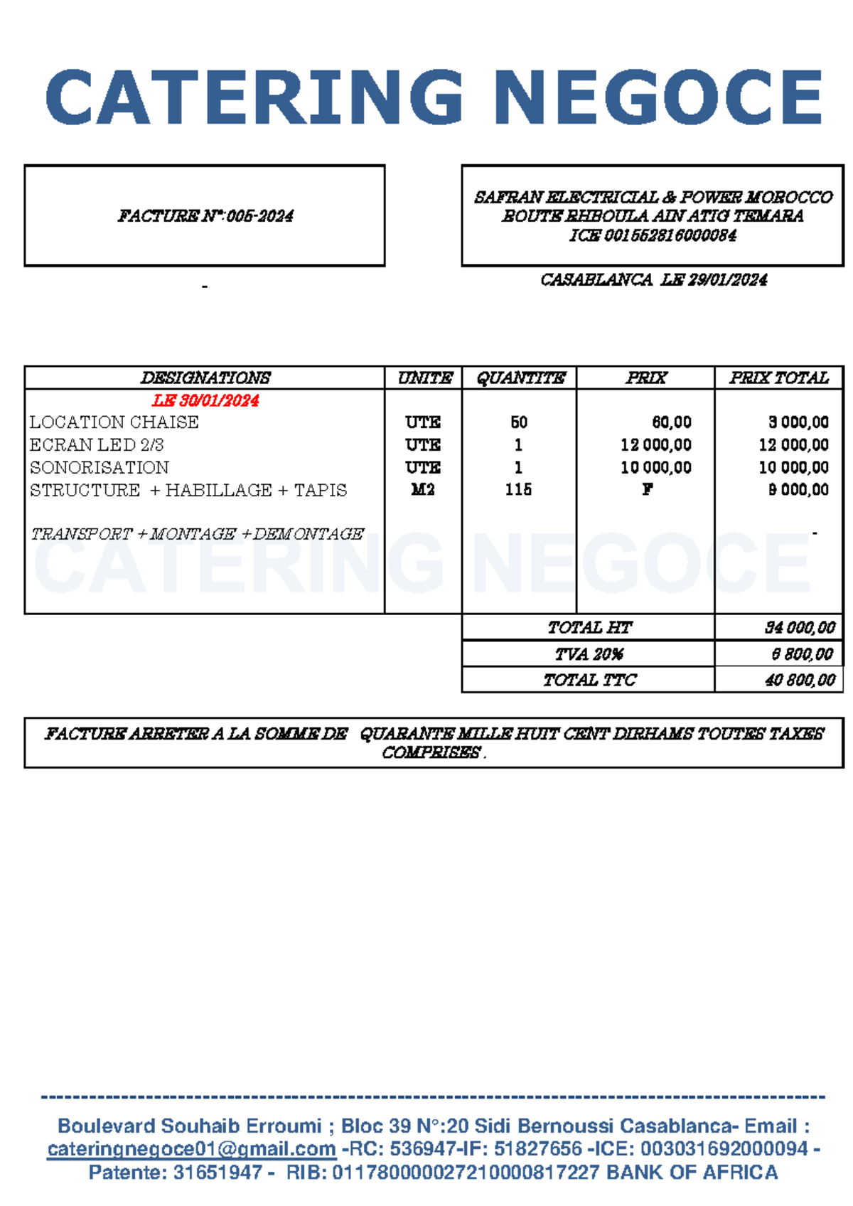 Facture 05 - 1fgz yjlkjg oisqydgc - CATERING NEGOCE - Boulevard Souhaib ...