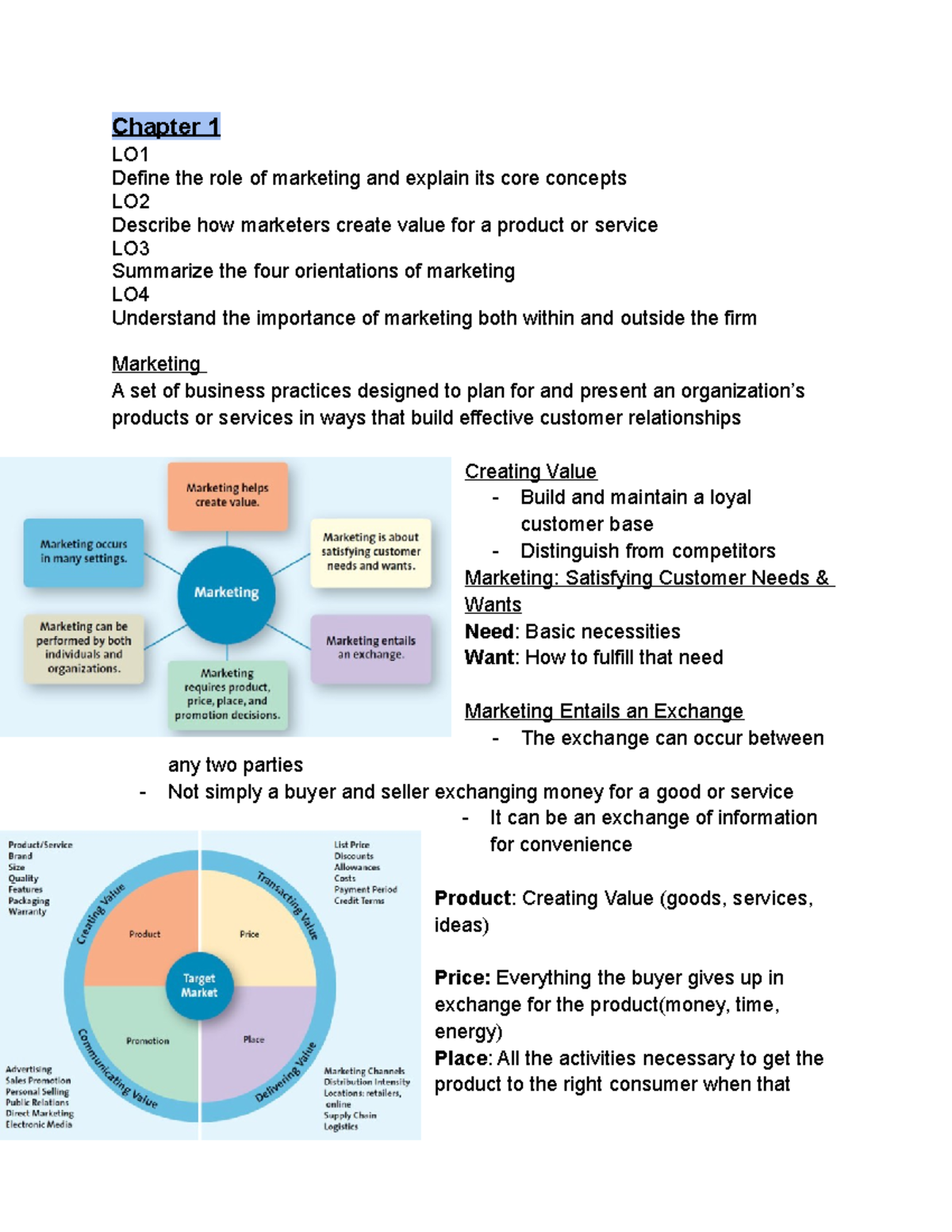 1MA3 Introduction to Marketing - Chapter 1 LO Define the role of ...