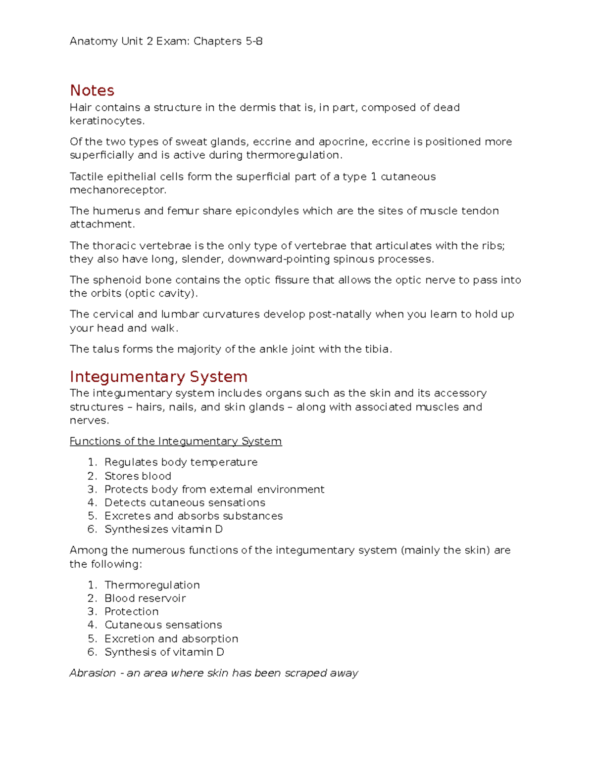 Anatomy Unit 2 Exam Study Guide - Notes Hair contains a structure in ...