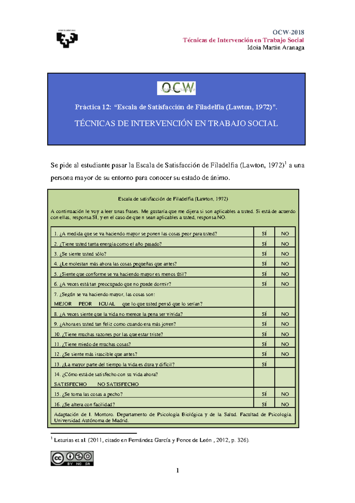 Escala de Satisfacción de Filadelfia (Lawton, 1972) - TÉCNICAS DE ...