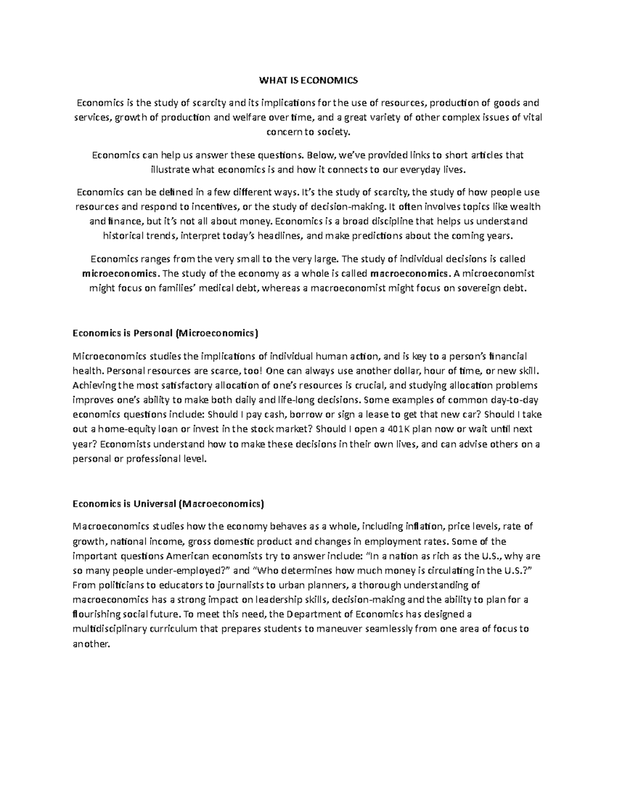 Introduction IN Economics WHAT IS Economics - WHAT IS ECONOMICS ...