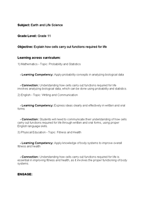 SHS Earthlife TOS Q2 - sample TOS - Republic of the Philippines ...