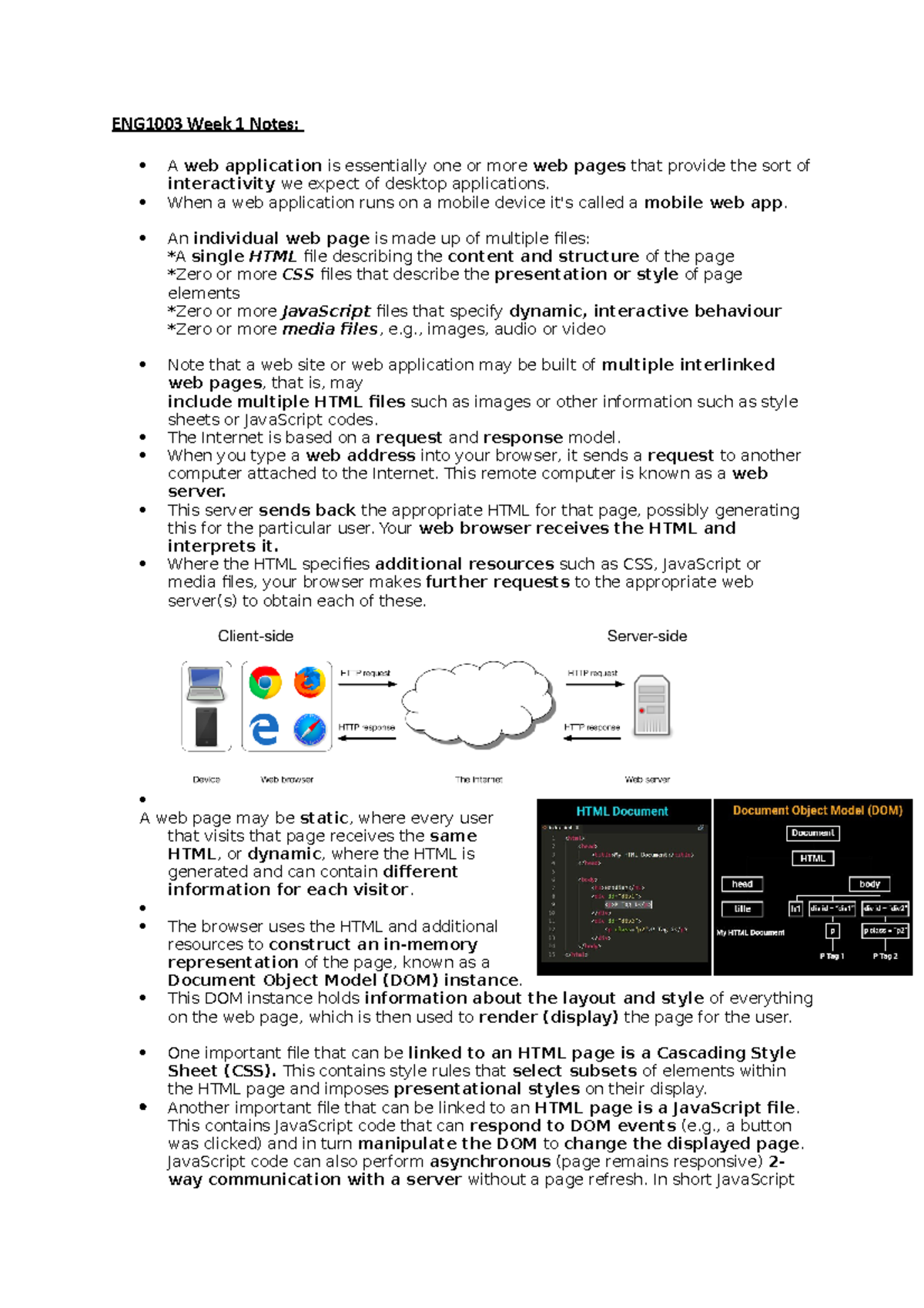 ENG1003 Week 1 Notes - ENG1003 Week 1 Notes: A web application is ...