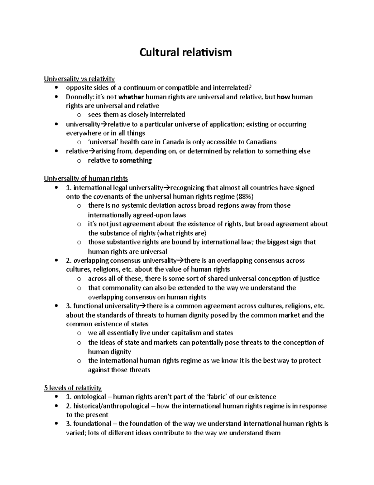 Cultural relativism - Summary Human Rights Foundations - Cultural ...