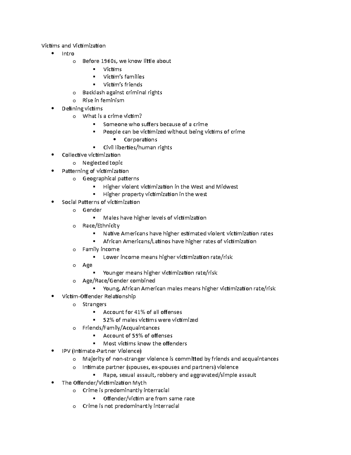 Criminology Notes 2 - Victims and Victimization Intro o Before 1960s ...
