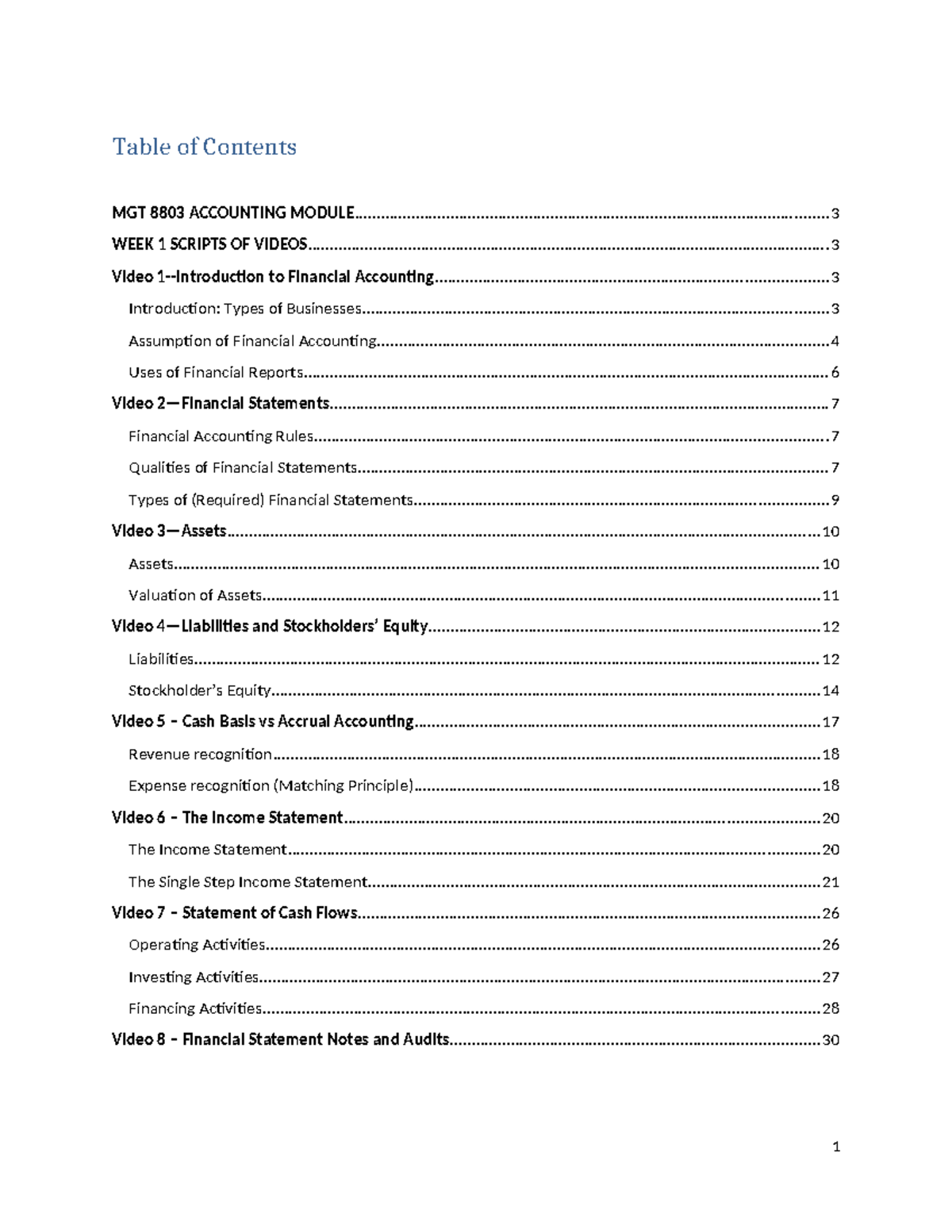 Week 1 Accounting- Introduction to Financial Accounting Video Scripts ...