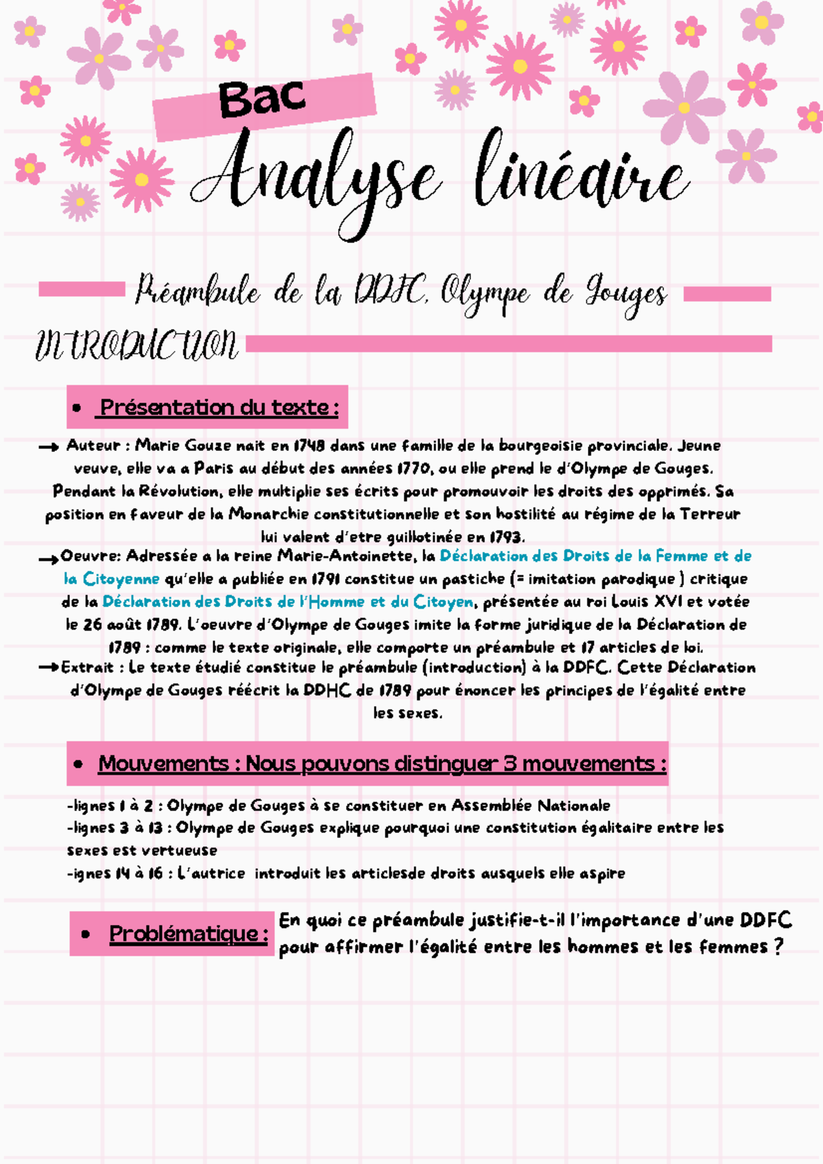 analyse linéaire préambule DDFC Olympe de Gouges - INTRODUCTION Bac ...