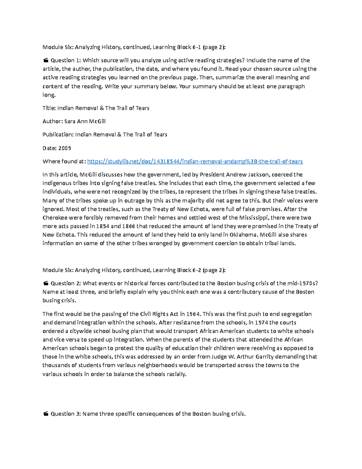 Module Six-short responses - Module Six: Analyzing History, continued ...