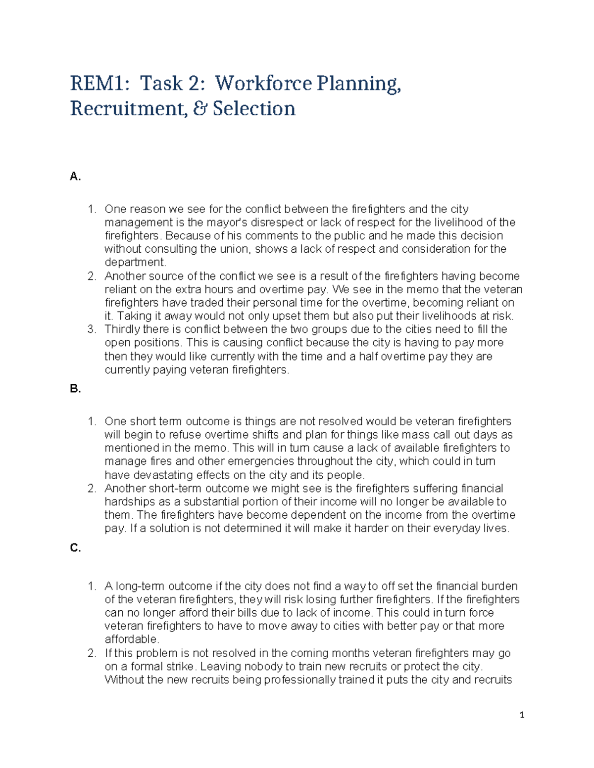 C234 Task 2 Passed - Task 2 Complete - REM1: Task 2: Workforce Planning ...