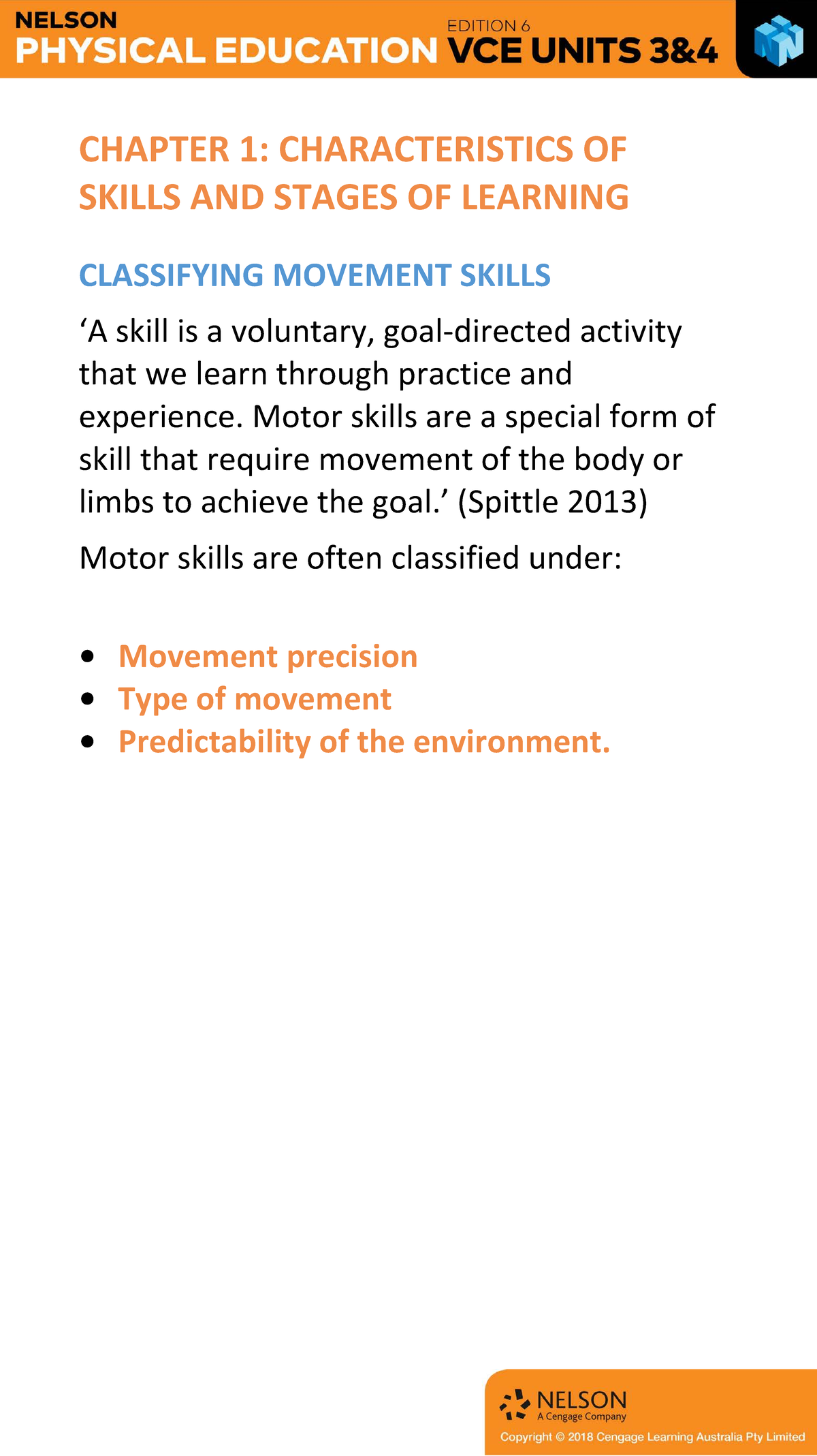 Phyed 12sc00006 - PE notes - SKILLS AND STAGES OF LEARNING CLASSIFYING ...