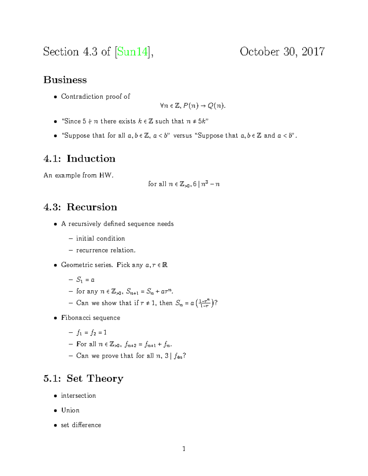 Math 300 Notes section 4 - Section 4 of [Sun14], October 30, 2017 ...