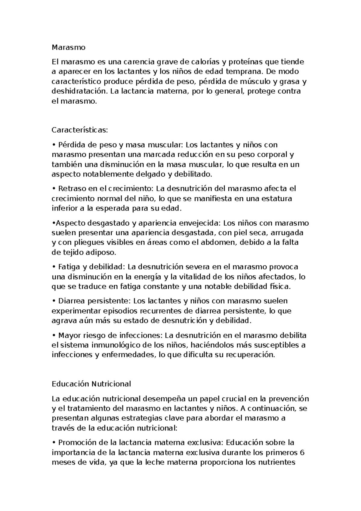 Documento (10) Marasmo - Marasmo El marasmo es una carencia grave de ...