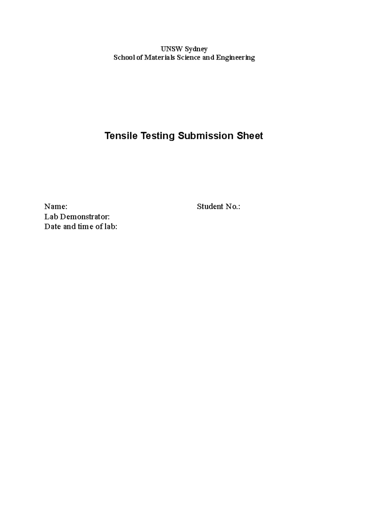 Tensile Testing 1111 - lab sheet - UNSW Sydney School of Materials ...