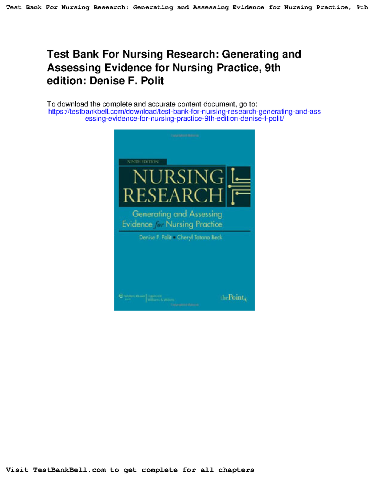 Nr2 - ... - Test Bank For Nursing Research: Generating and Assessing ...