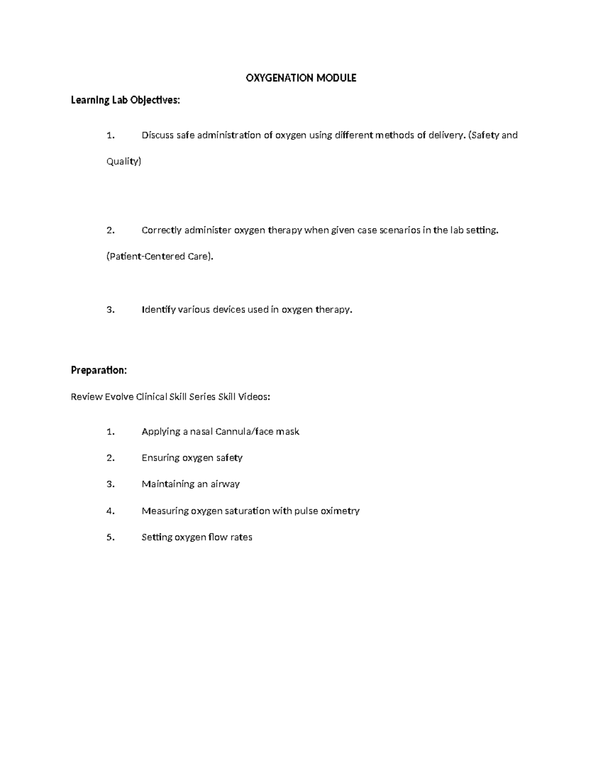 Oxygenation Module - OXYGENATION MODULE Learning Lab Objectives: 1 ... Oxygenation Module - OXYGENATION MODULE Learning Lab Objectives: 1 ...