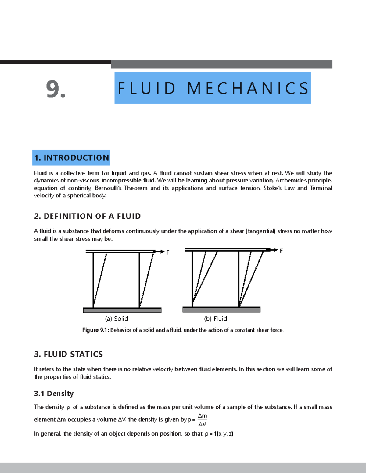 9 - hvjg - 9. F L U I D M E C H A N I C S 1. INTRODUCTION Fluid is a ...
