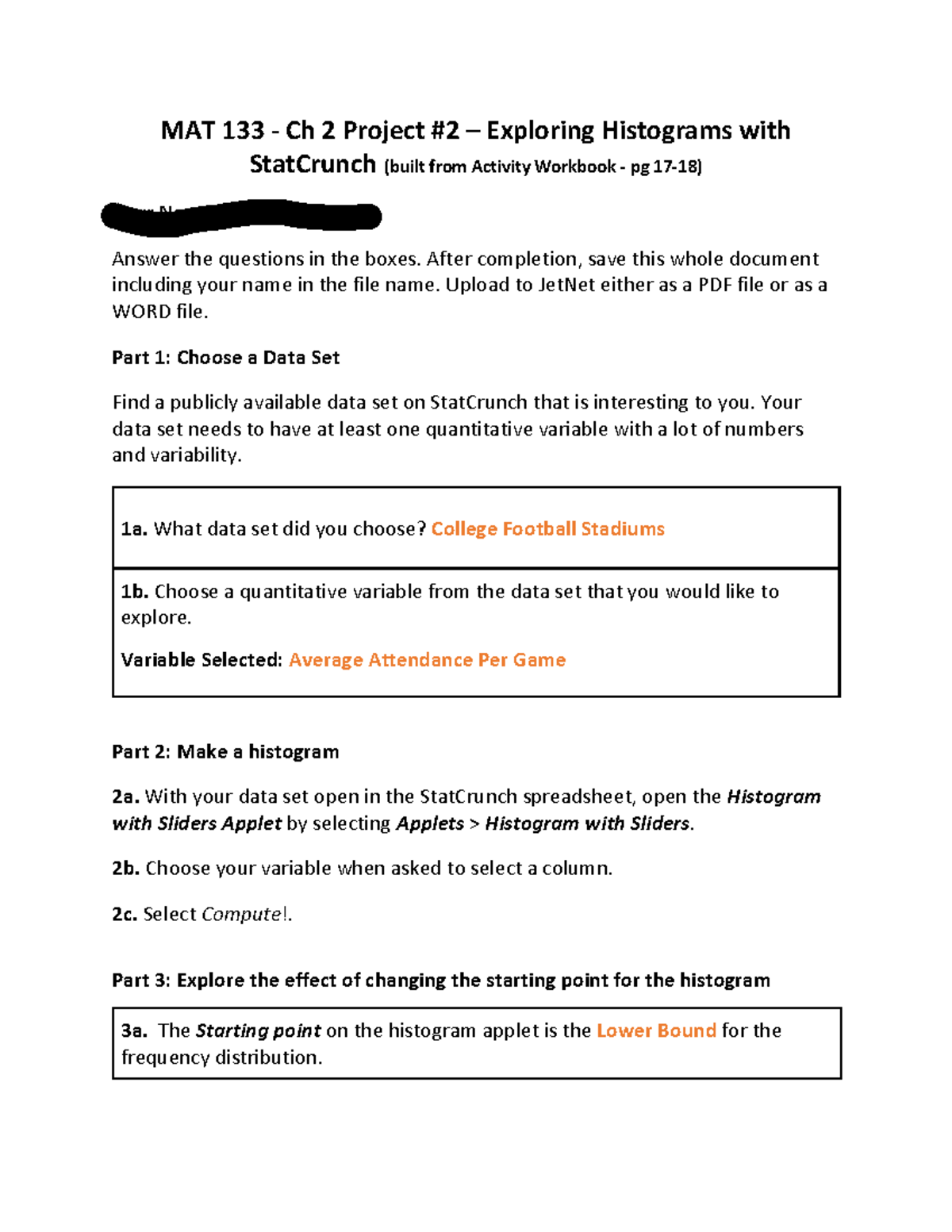MAT 133 (FA20) Ch 2 Project 2 - MAT 133 - Ch 2 Project #2 – Exploring ...