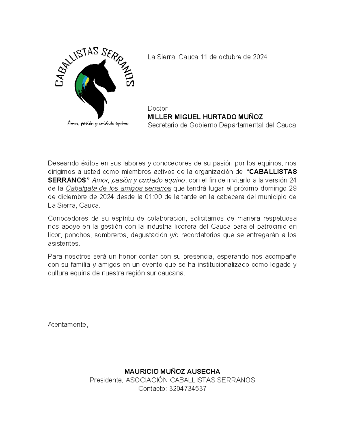 Invitación cabalgata de los amigos 2024 - La Sierra, Cauca 11 de ...