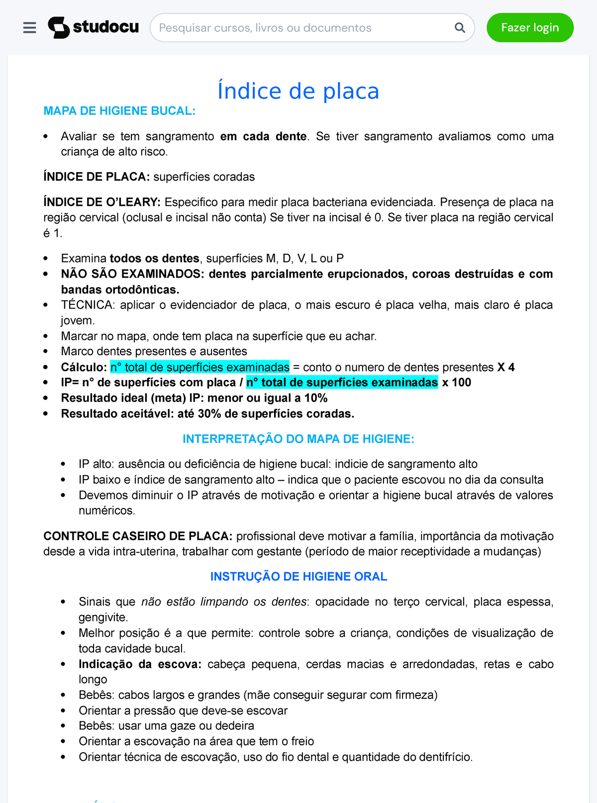 Índice de placa - Índice de placa MAPA DE Higiene Bucal Avaliar se tem ...