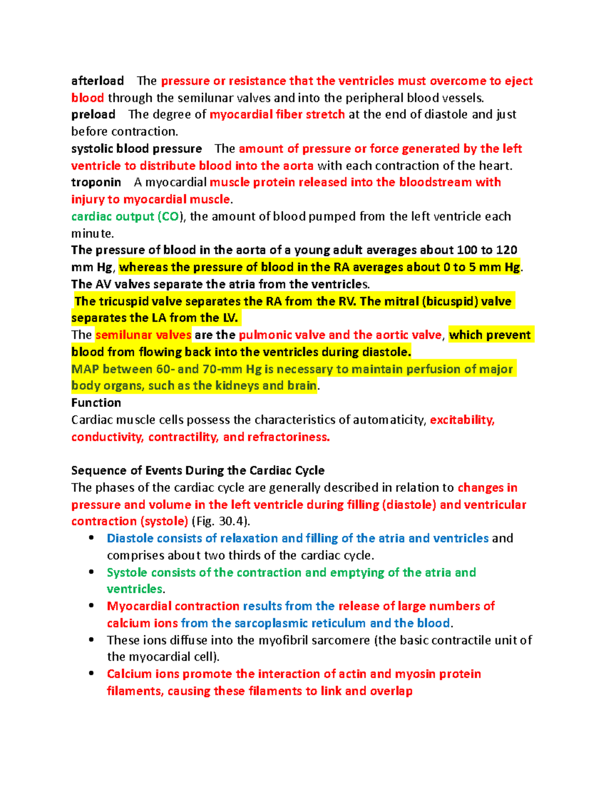 ECG - personal study notes - afterload The pressure or resistance that ...