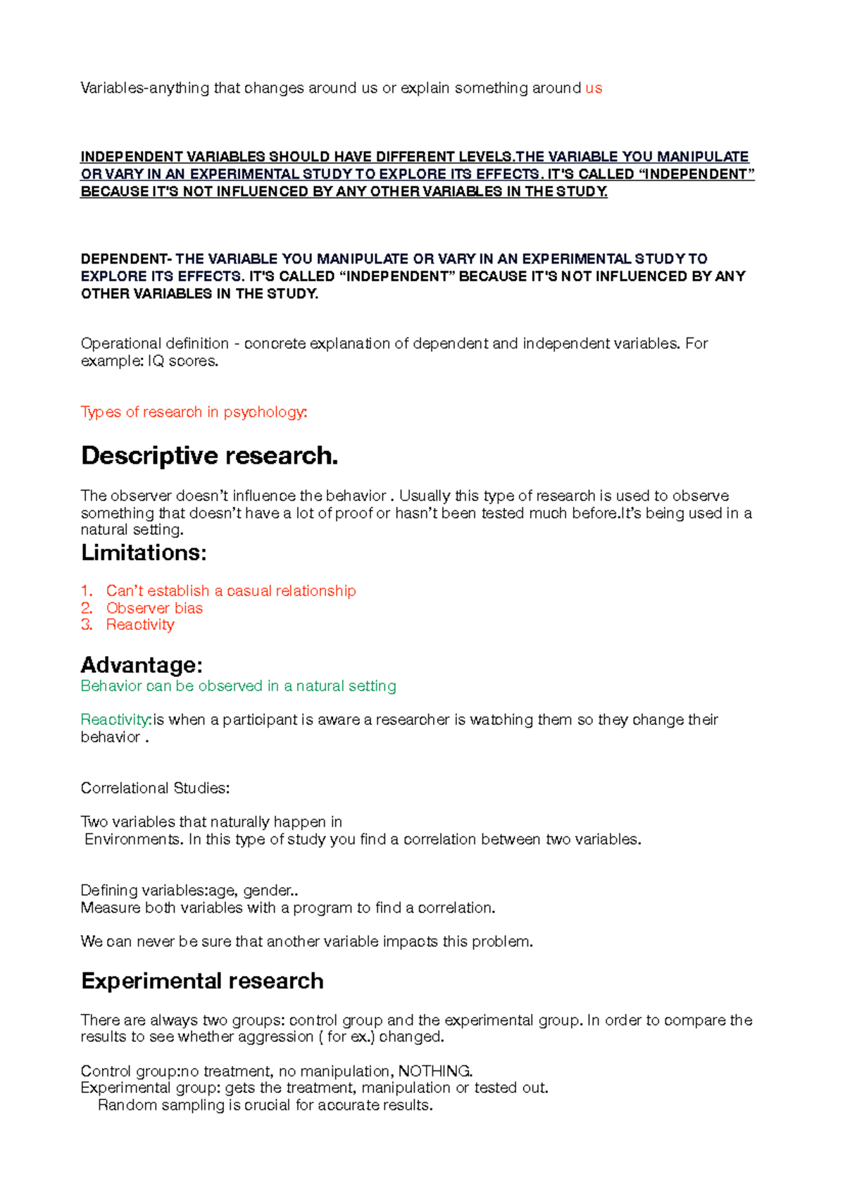 PSY 111 notes - psy 111 - Variables-anything that changes around us or ...