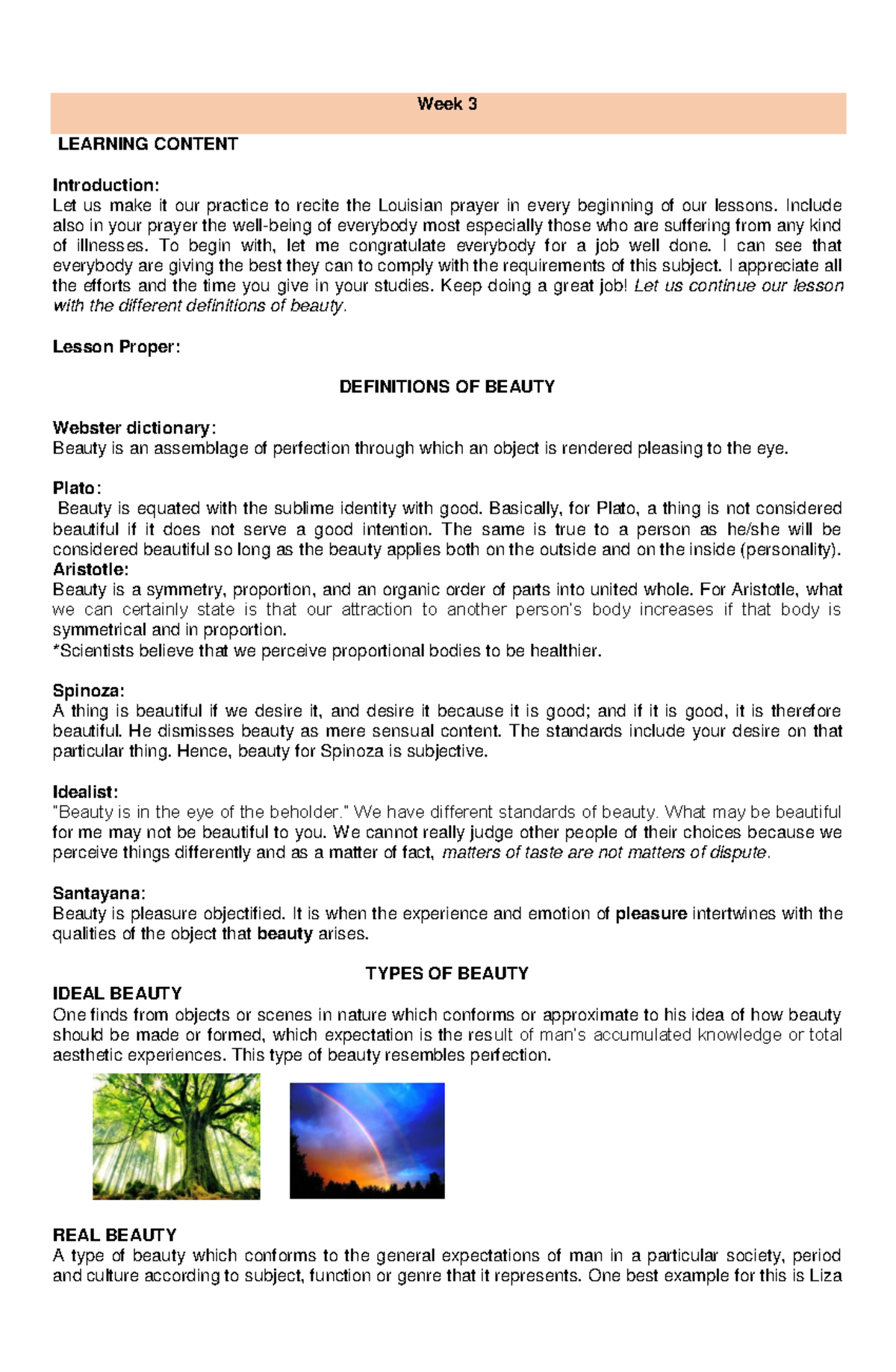 ART Appreciation Semestral - Week 3 LEARNING CONTENT Introduction: Let ...