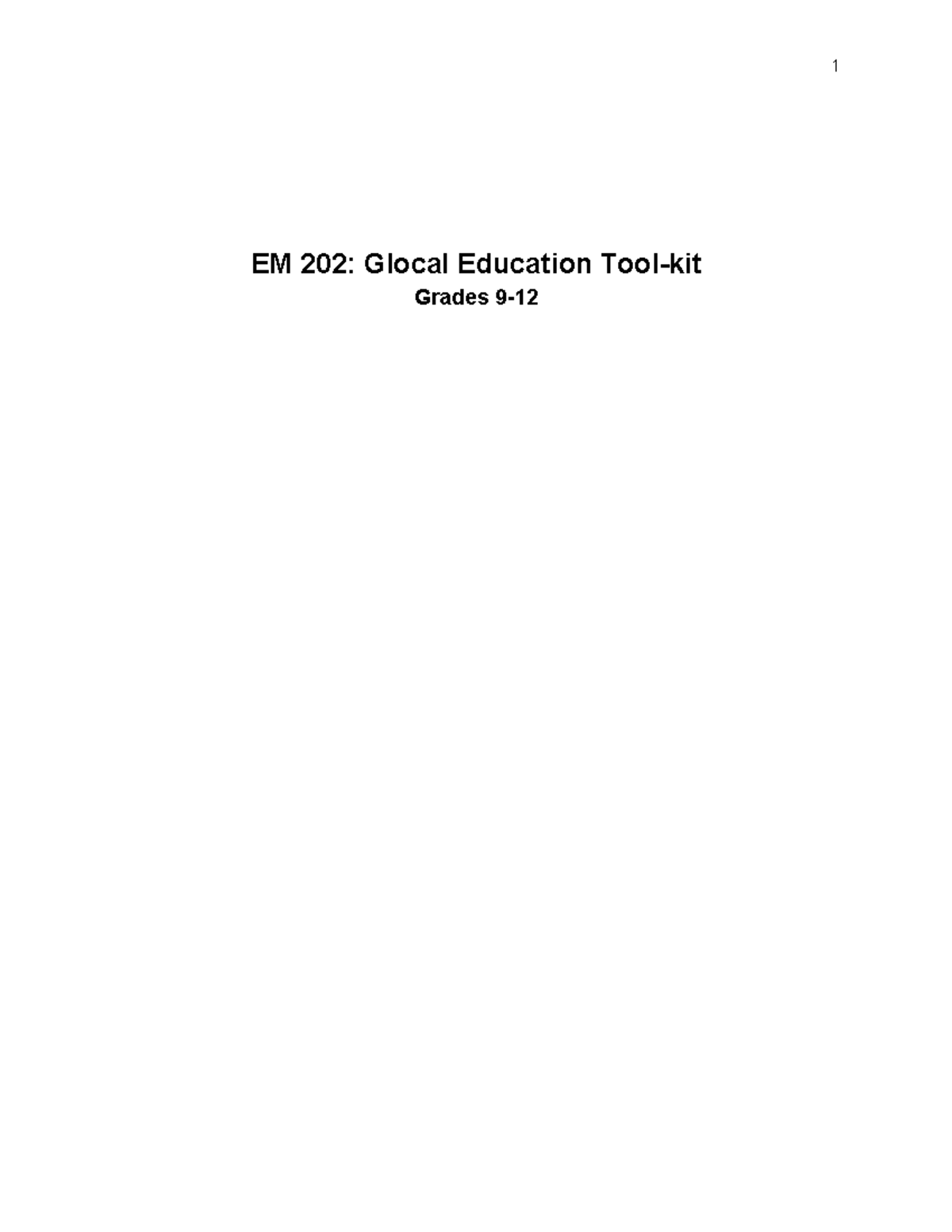 EM 203 Assignment - EM 202: Glocal Education Tool-kit Grades 9- Table ...
