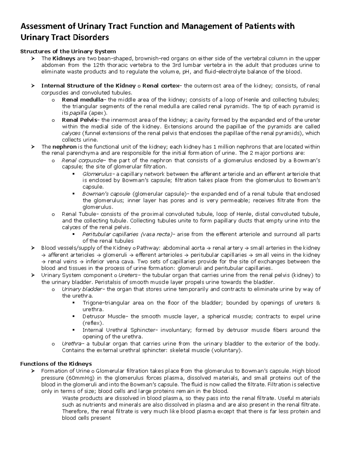 Assessment of Urinary Tract Function and Management of Patients with ...