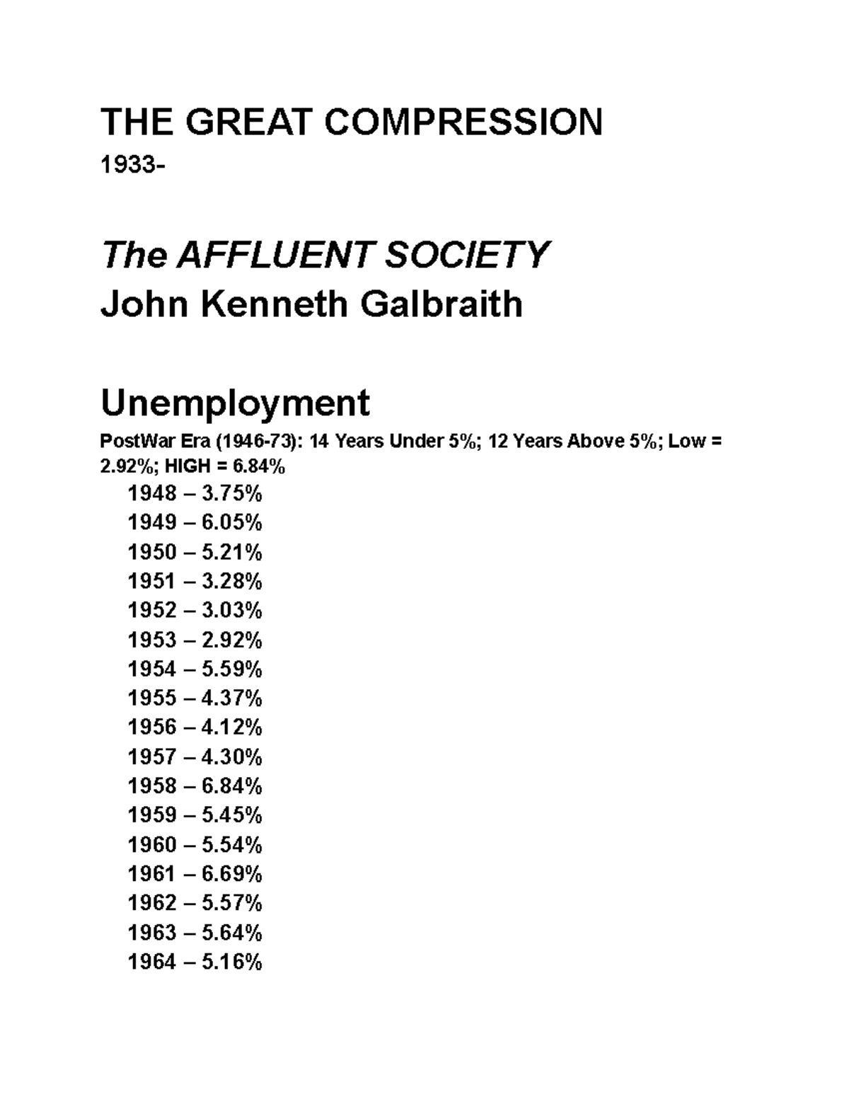 THE Great Compression-2 - THE GREAT COMPRESSION 1933- The AFFLUENT ...