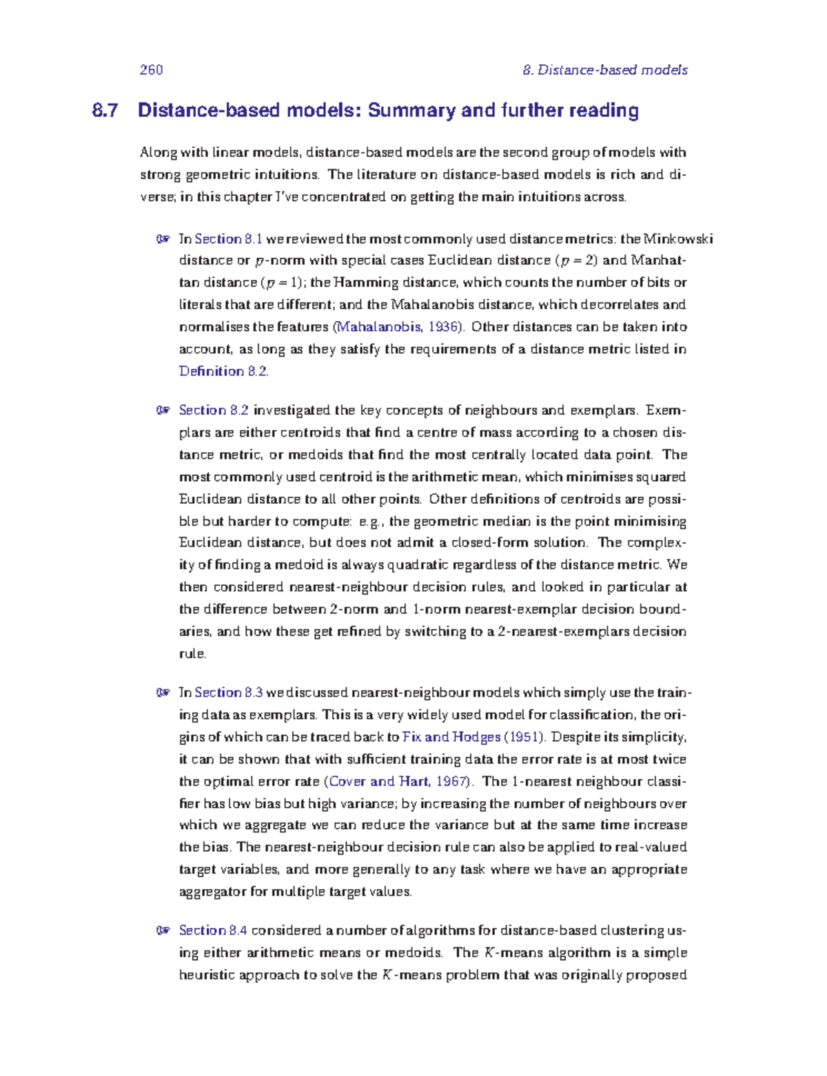 Peter Flach Machine Learning - 260 8. Distance-based models 8 Distance ...