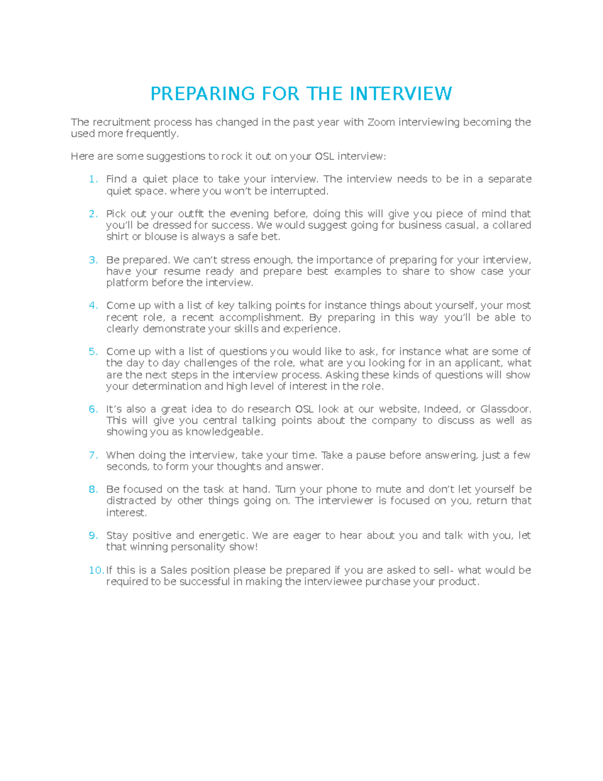 Bell - Preparing For Interview - PREPARING FOR THE INTERVIEW The ...