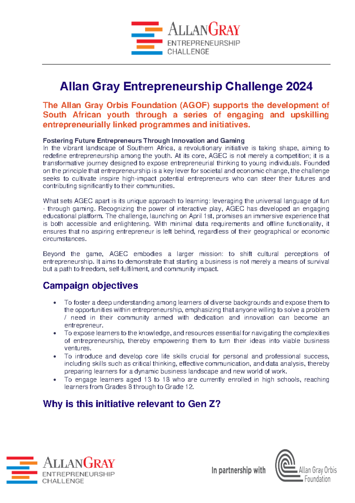 Allan Gray Entreprenuership Challenge Overarching Campaign Details ...