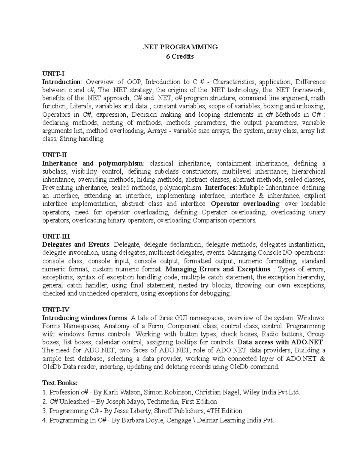 .NET Programming Unit-1 - .NET PROGRAMMING 6 Credits UNIT-I ...