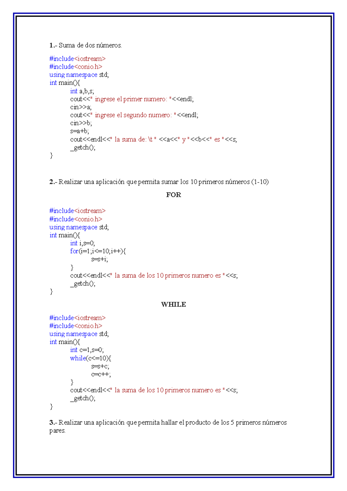 Estudy progra - Apuntes 1-4 - 1.- Suma de dos números. #include - Studocu