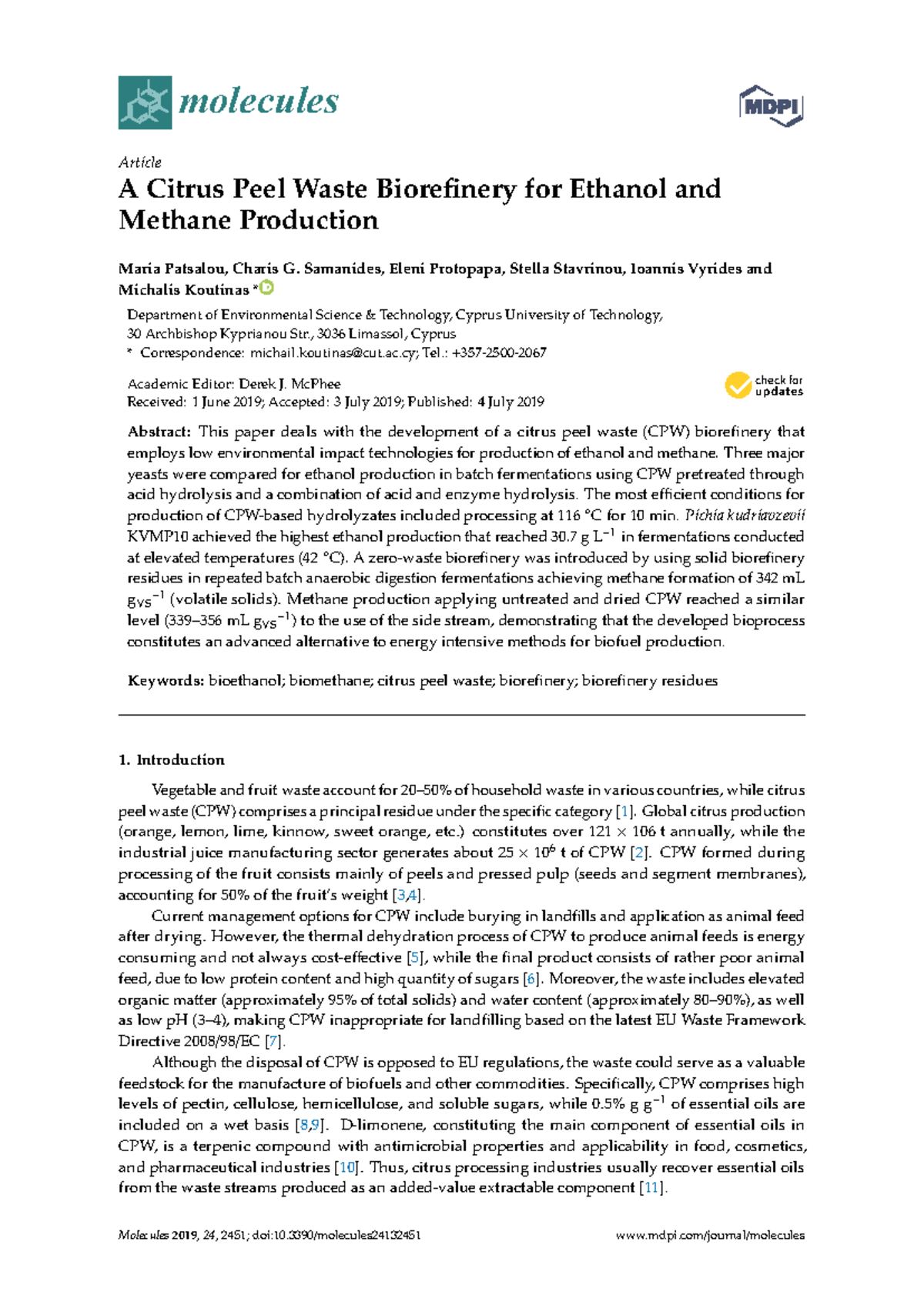 Molecules-24-02451 - Molecules used for citrus value addition ...