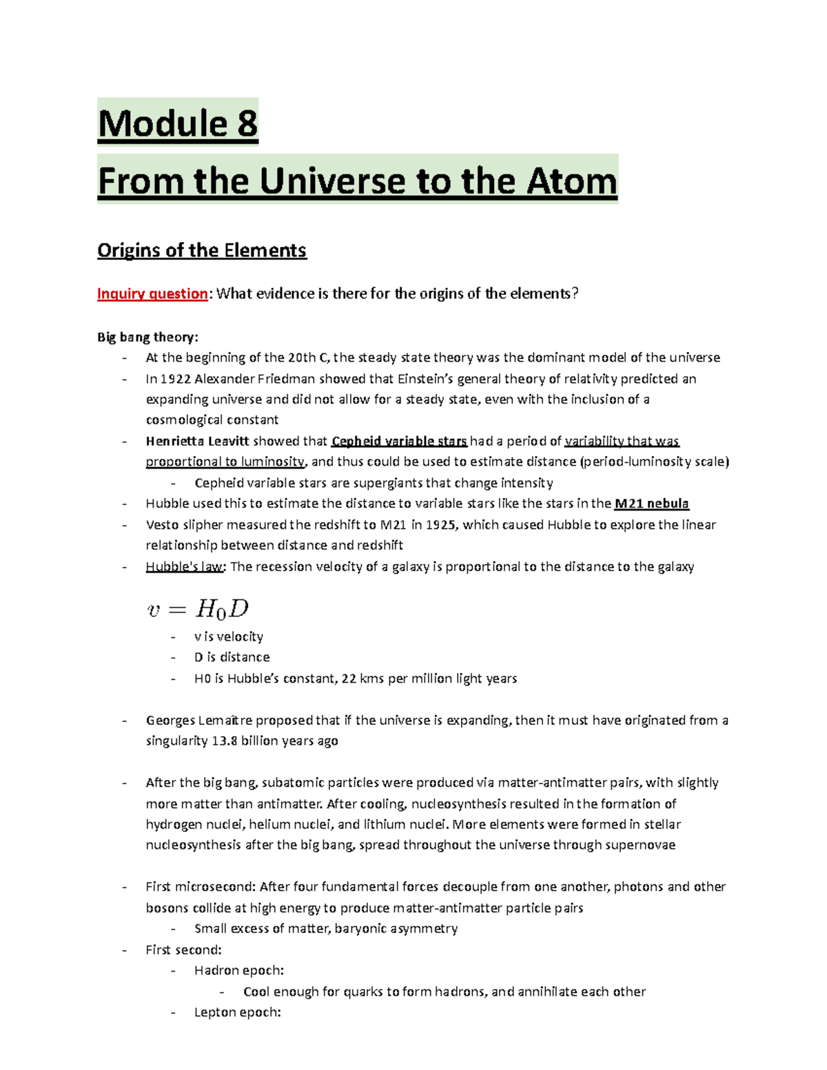 Physics (Module 8) notes - Module 8 From the Universe to the Atom ...