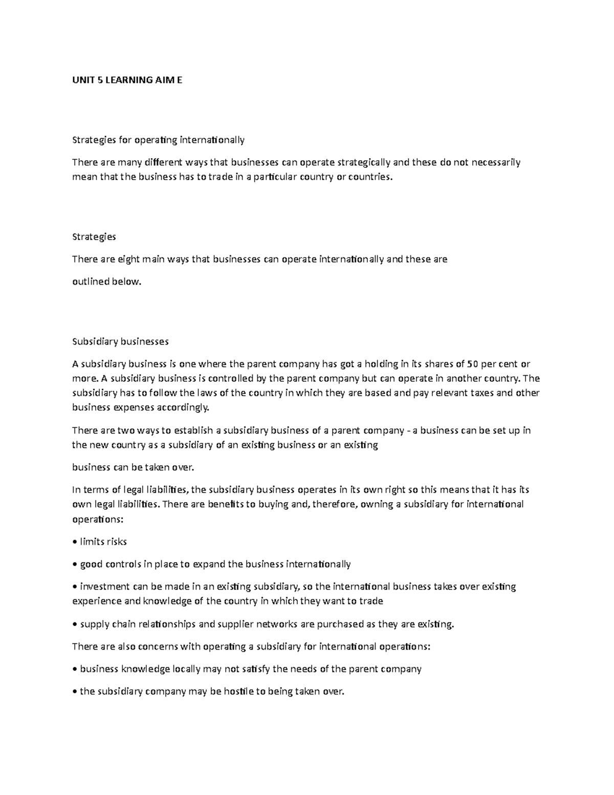 Pearson BTEC National Business Unit 5 Learning Aim E - UNIT 5 LEARNING ...