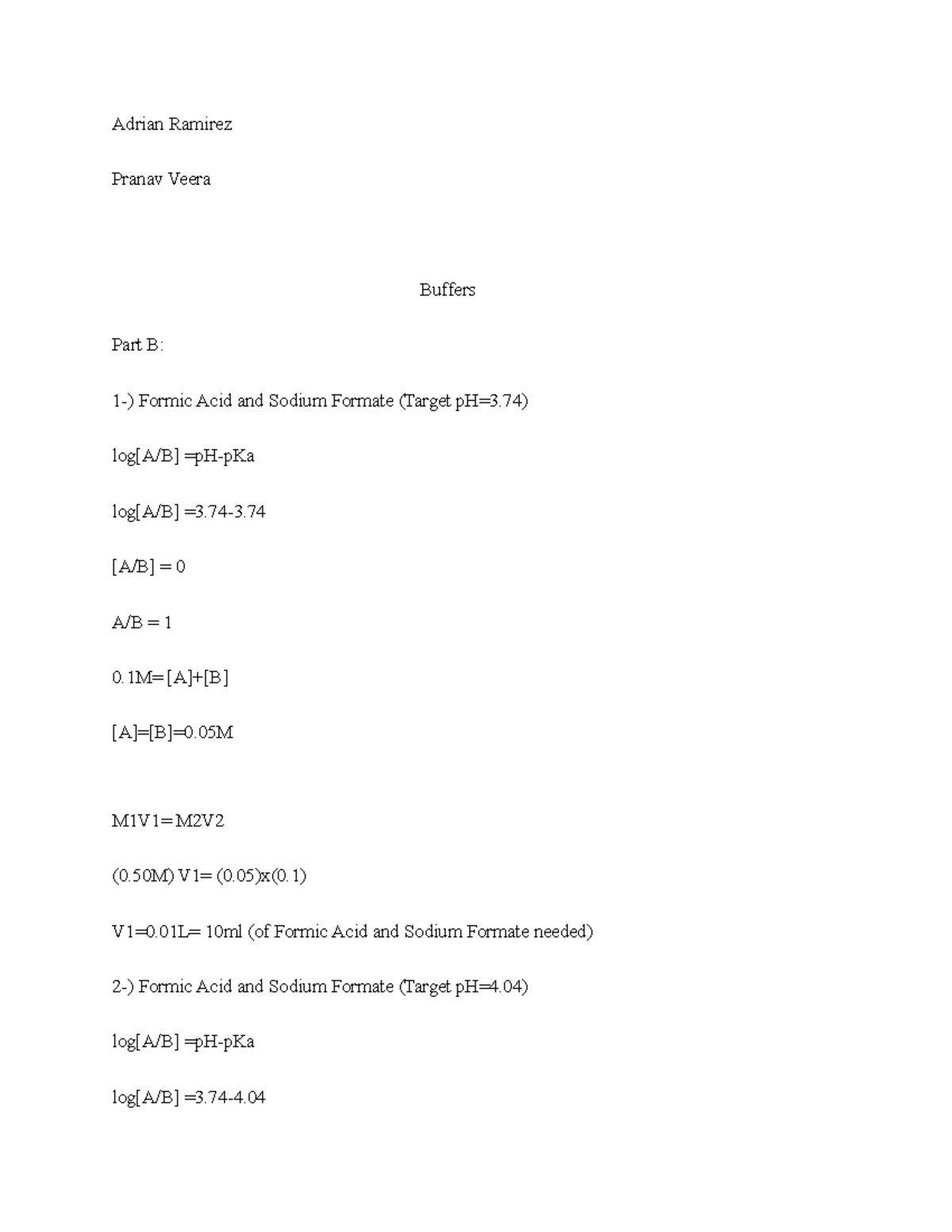Buffer lab report number 7. Data to fill out lab report - Adrian ...