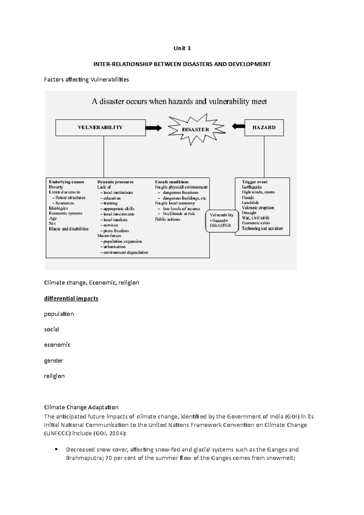 Unit 3 - a.ambika - Unit 3 INTER-RELATIONSHIP BETWEEN DISASTERS AND ...