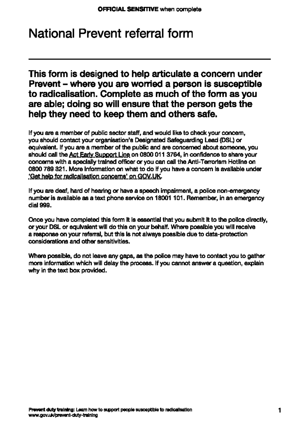 Prevent National Referral Form - OFFICIAL SENSITIVE when complete ...