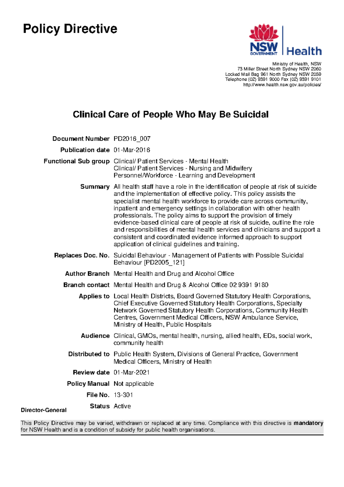 Caring for People - suicide - space space space space Policy Directive ...