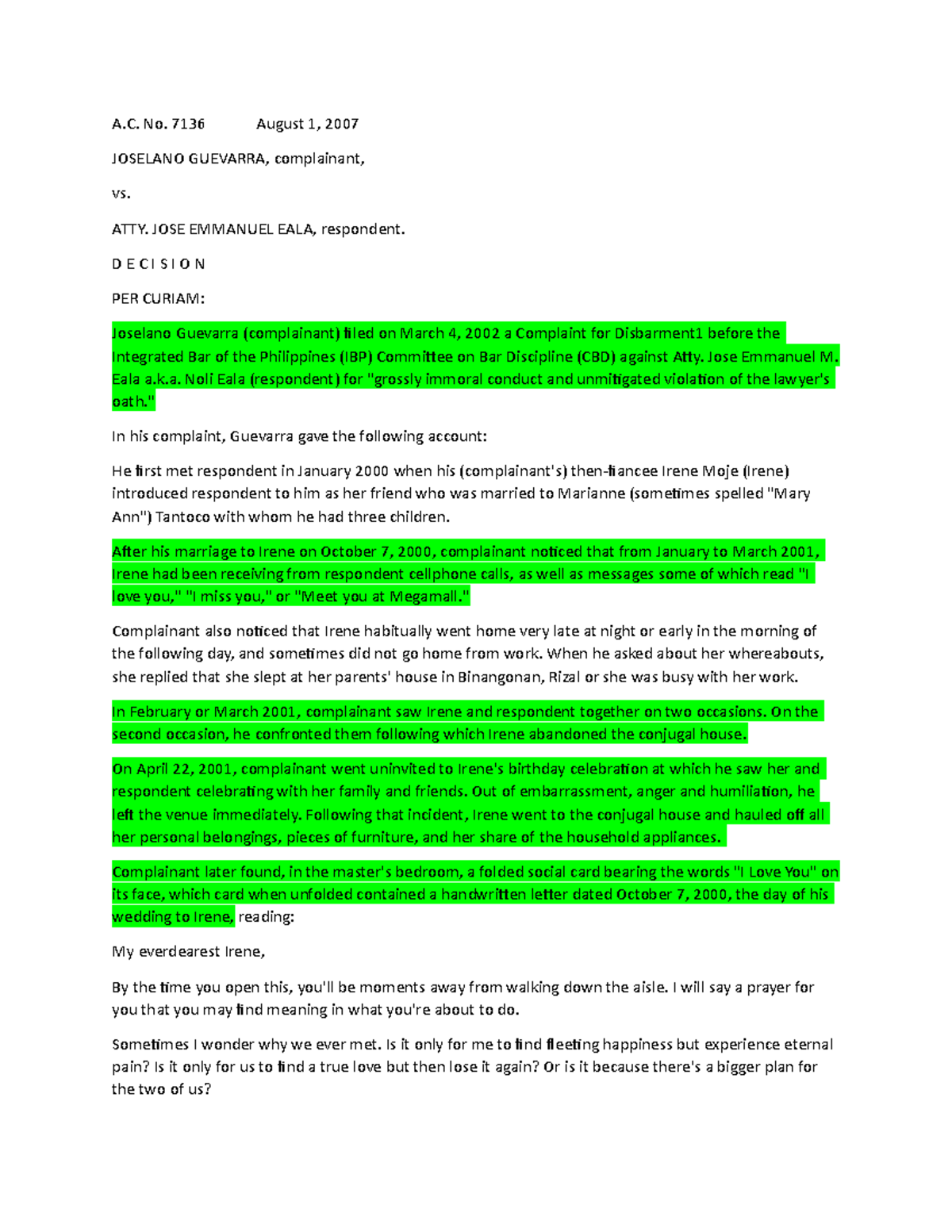 2 AC No 7136 August 1 2007 - A. No. 7136 August 1, 2007 JOSELANO ...