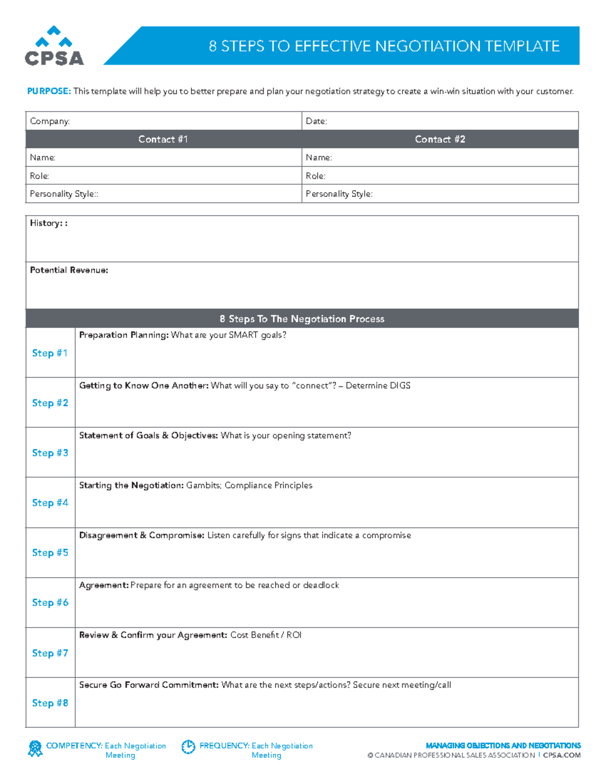 13 8 steps to effective negotiation template - MANAGING OBJECTIONS AND ...