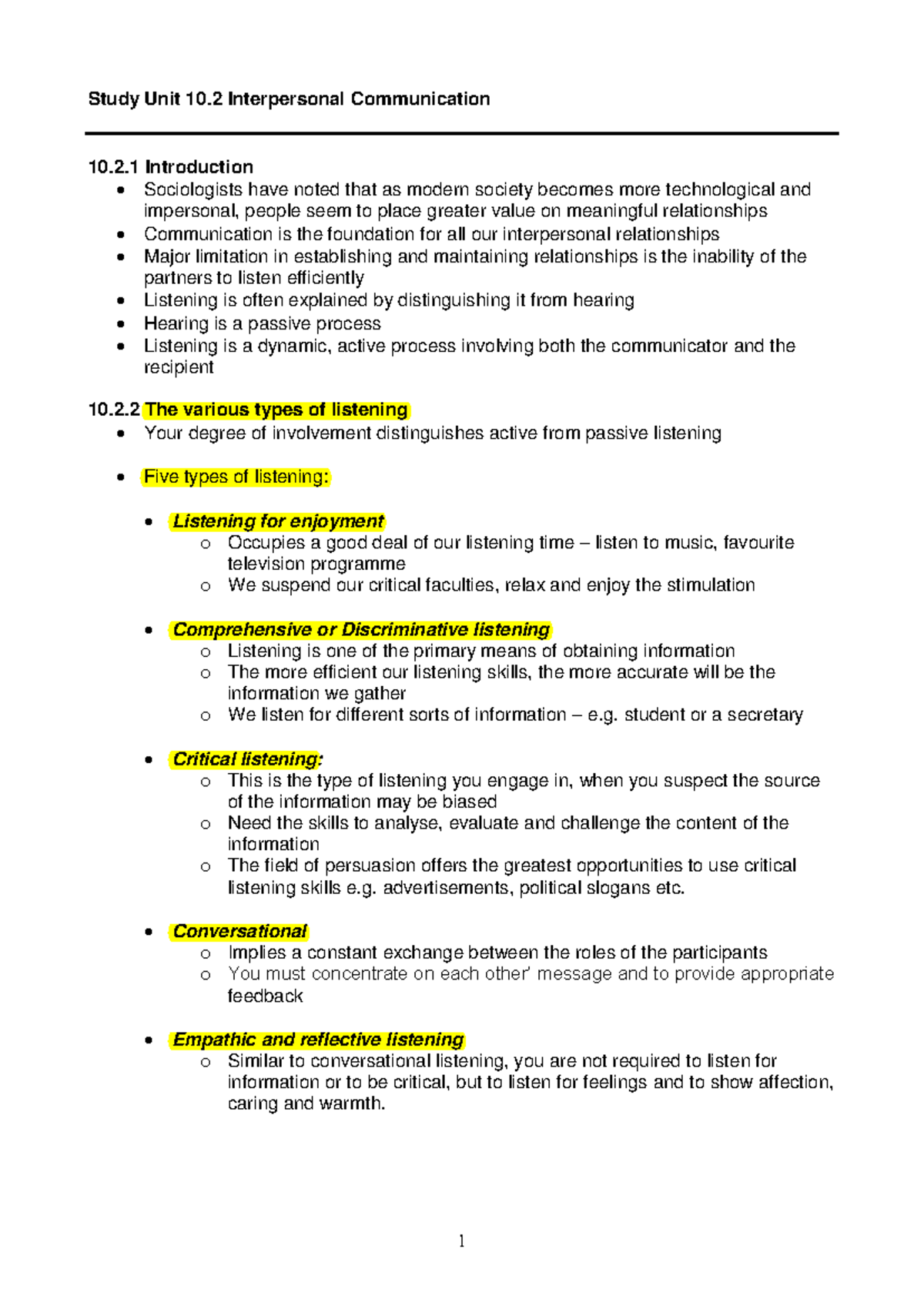 INL 110 Study Unit 10.2 (2018 ) - Study Unit 1 0 .2 Interpersonal ...