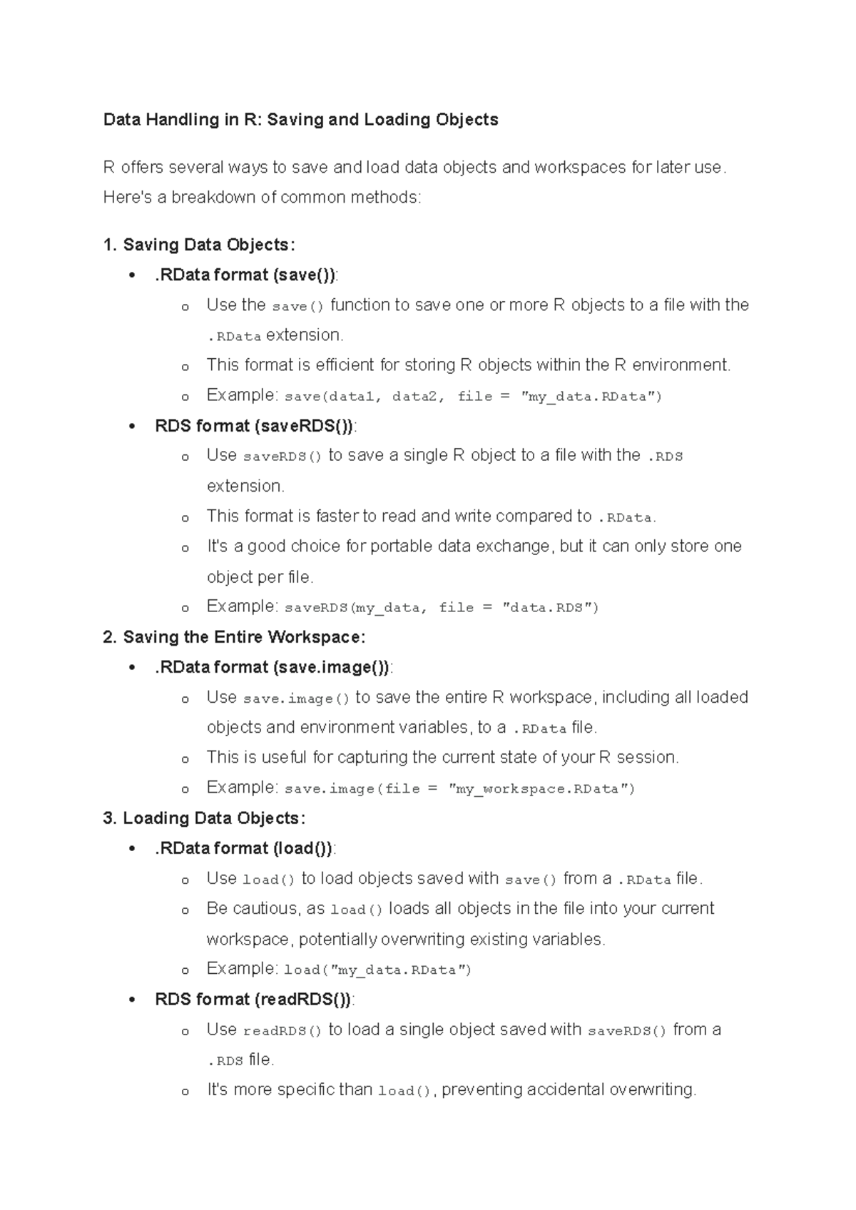 Data Handling in R - Here's a breakdown of common methods: 1. Saving ...