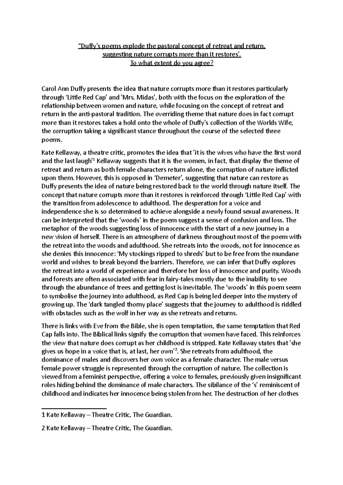 Draft 7 - “Duffy’s poems explode the pastoral concept of retreat and ...